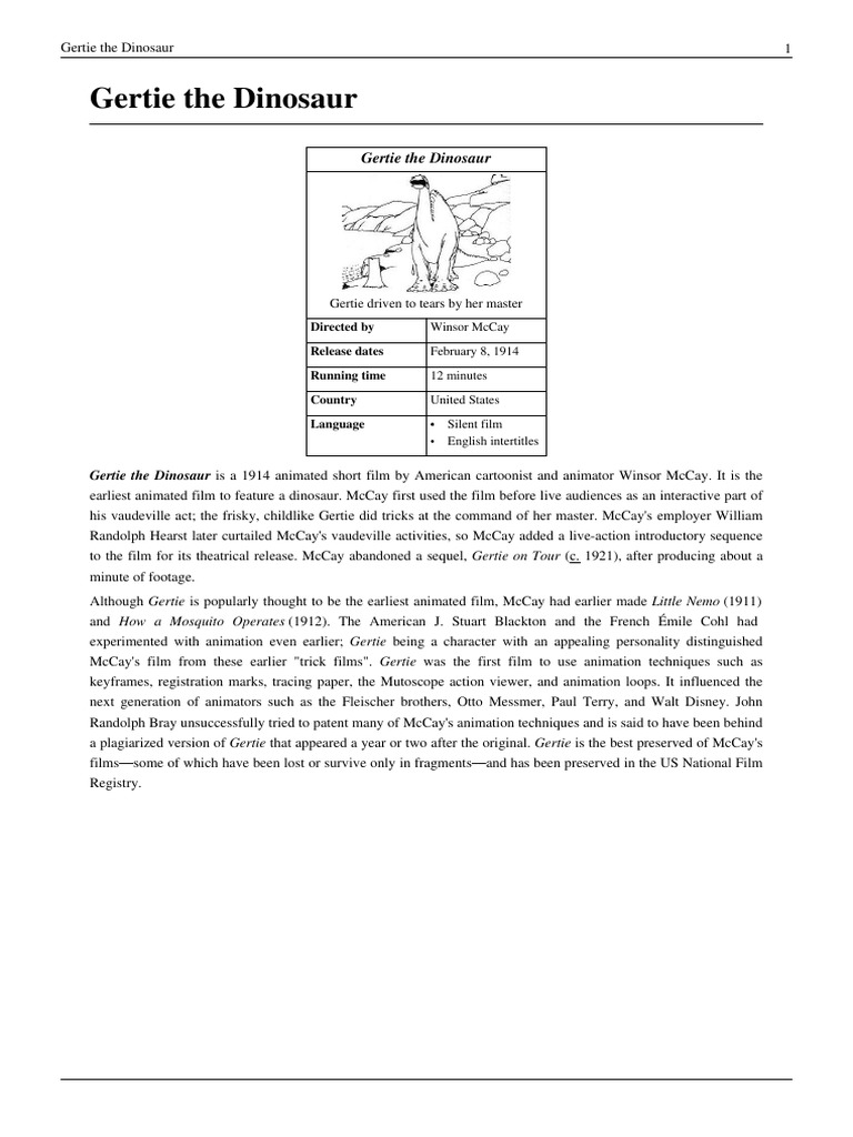 Gertie The Dinosaur | PDF | Cartooning | Animation