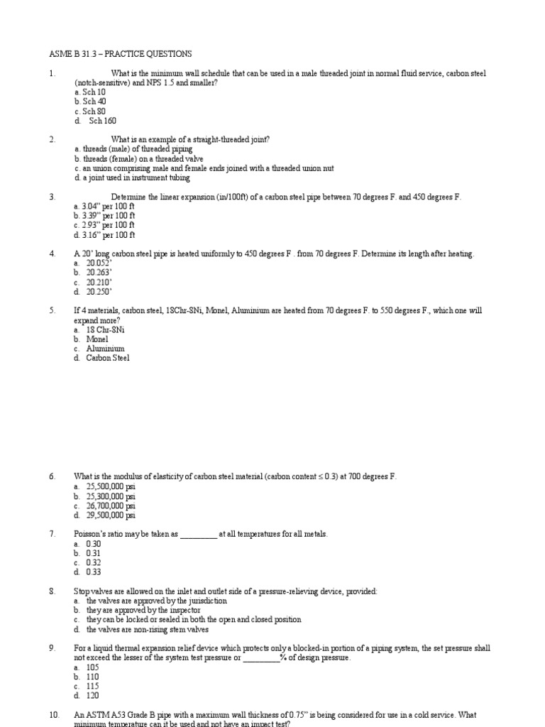B31.3 Questions | PDF | Pipe (Fluid Conveyance) | Valve