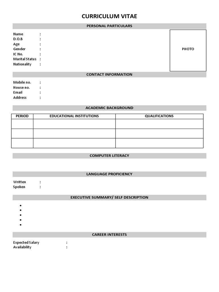 Resume Format (SPM or STPM Leavers) | Learning | Communication