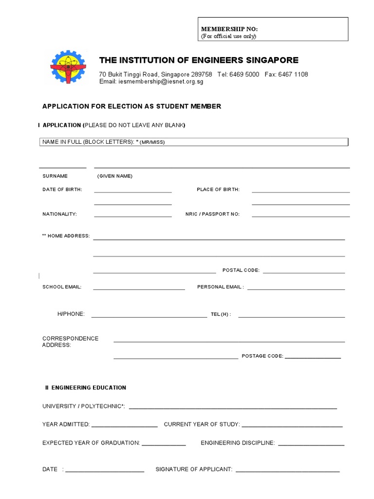 Student Membership Application Form | PDF | Technology & Engineering