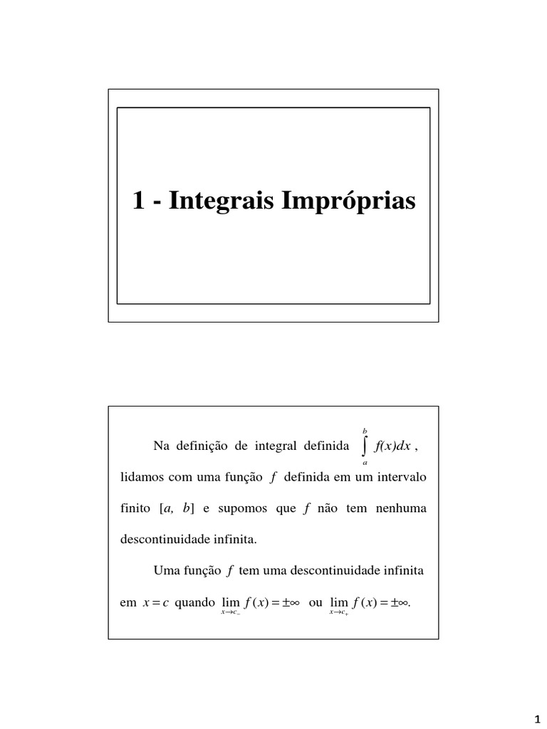 Integrais Impróprias: Convergência e Cálculo | PDF | Limite (Matemática ...