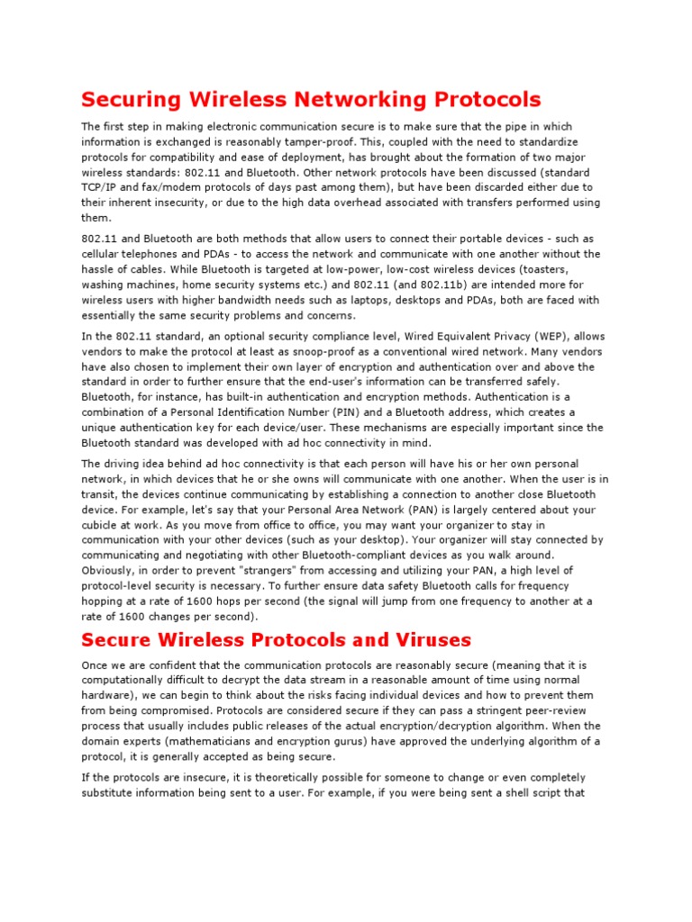 Securing Wireless Networking Protocols | PDF | Bluetooth | Computer Virus