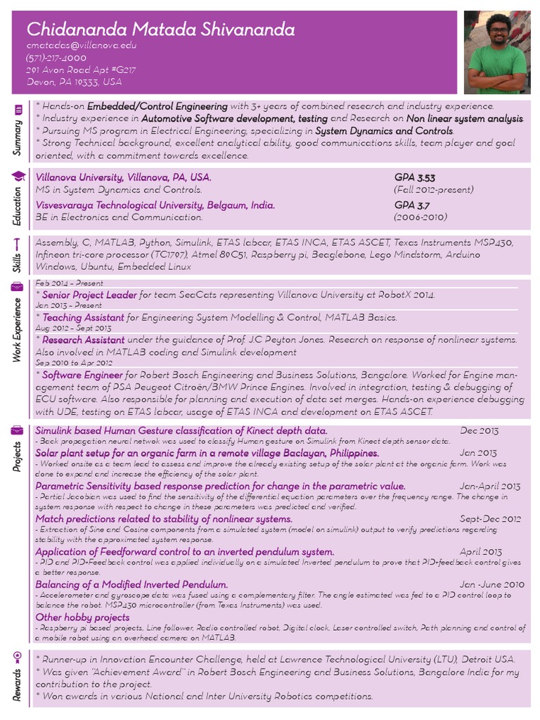 Chidananda Matada Shivananda CV | PDF | Matlab | Embedded System