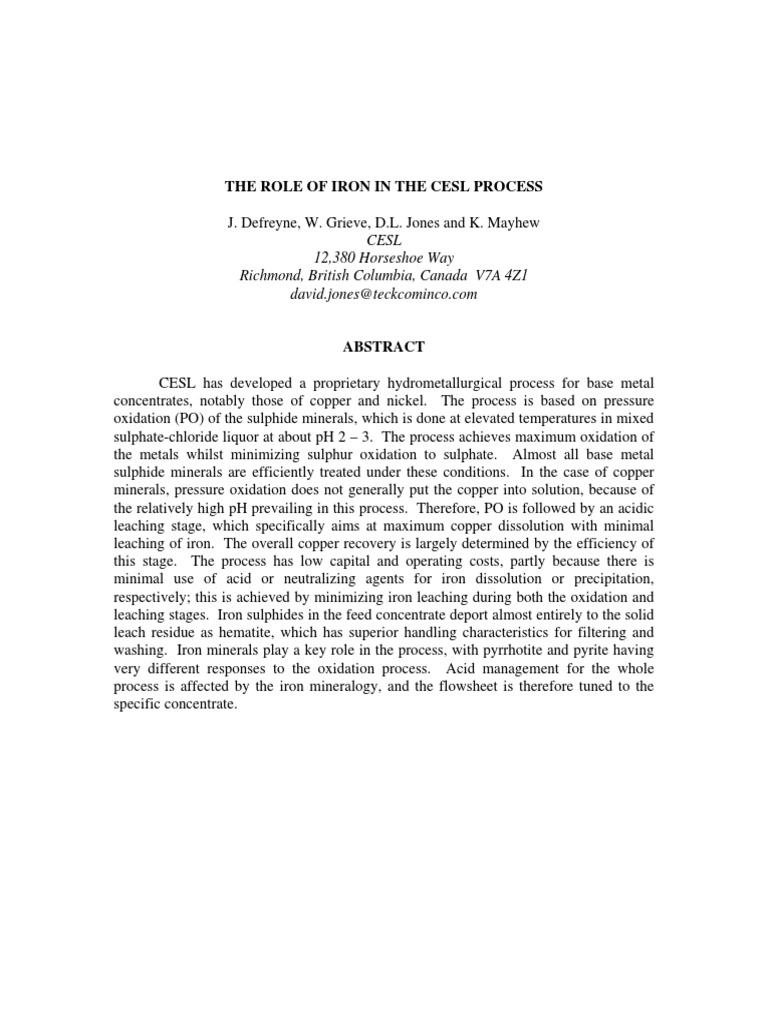 Role of Iron in CESL Process | PDF