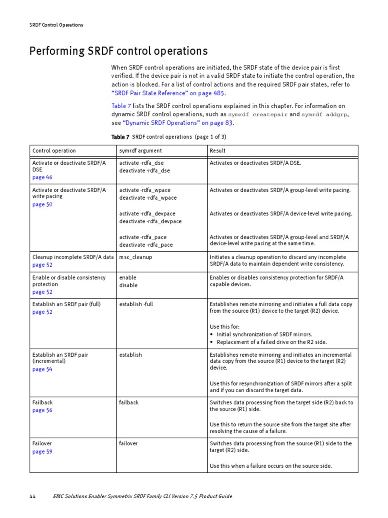 Performing SRDF Control Operations: "SRDF Pair State Reference" On Page 485 Table 7 "Dynamic ...