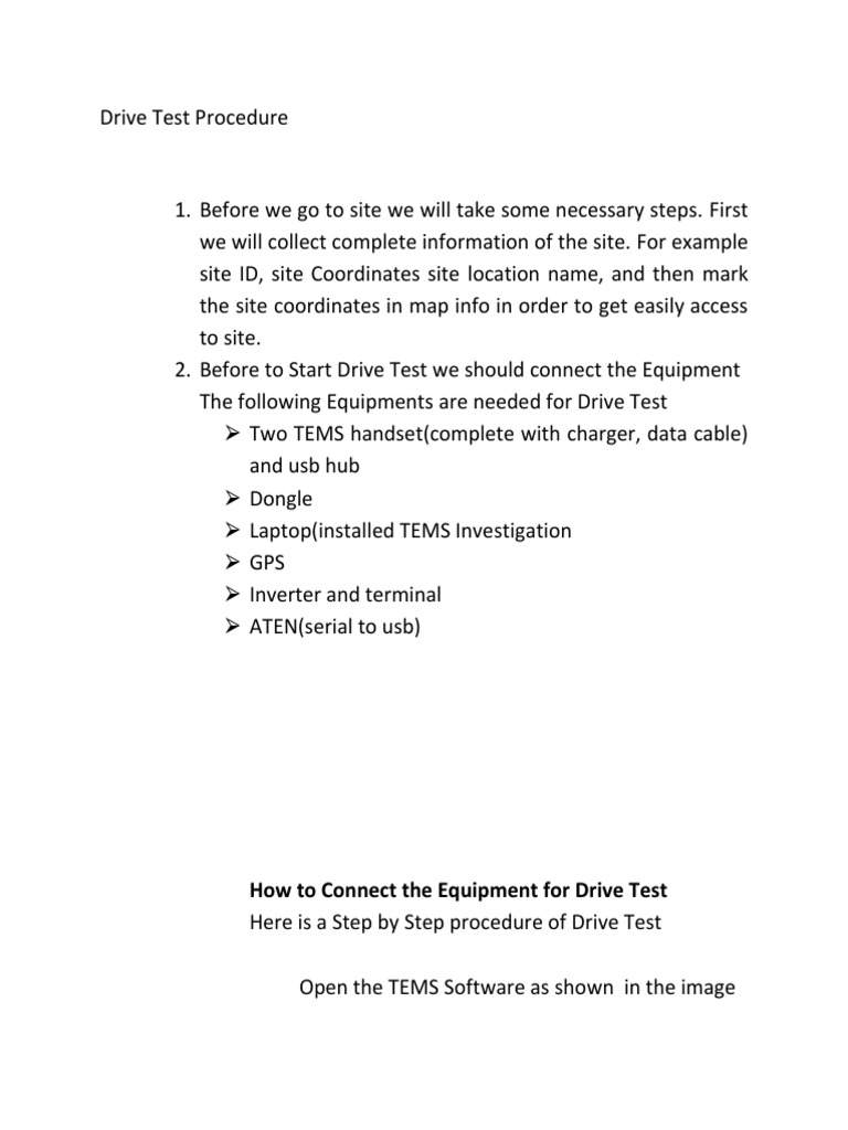 Drive Test Procedure | PDF | Usb | Telecommunications