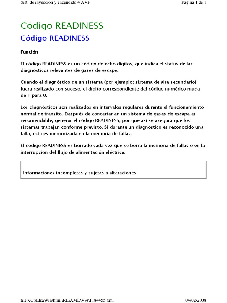 LISTA DE FALLAS - Código READINESS | PDF | Informática