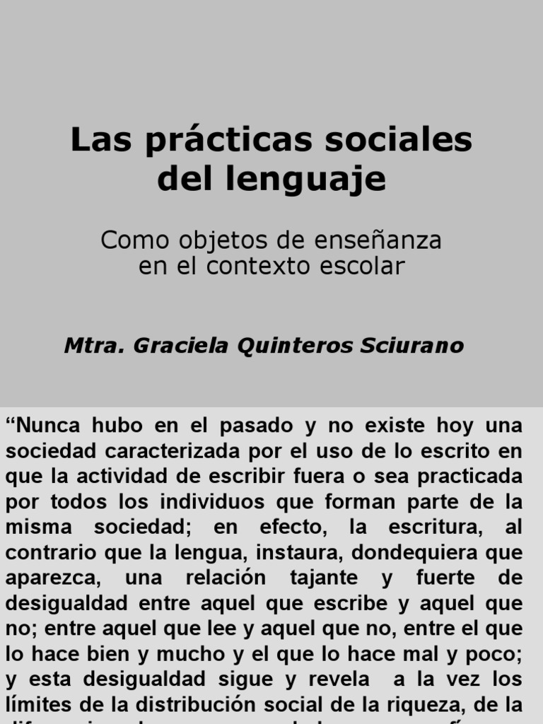 Las Prácticas Sociales Del Lenguaje Pdf Escritura Sociedad