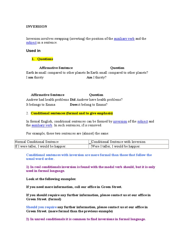 Conditional Sentences and Inversion | PDF | Adverb | Sentence (Linguistics)