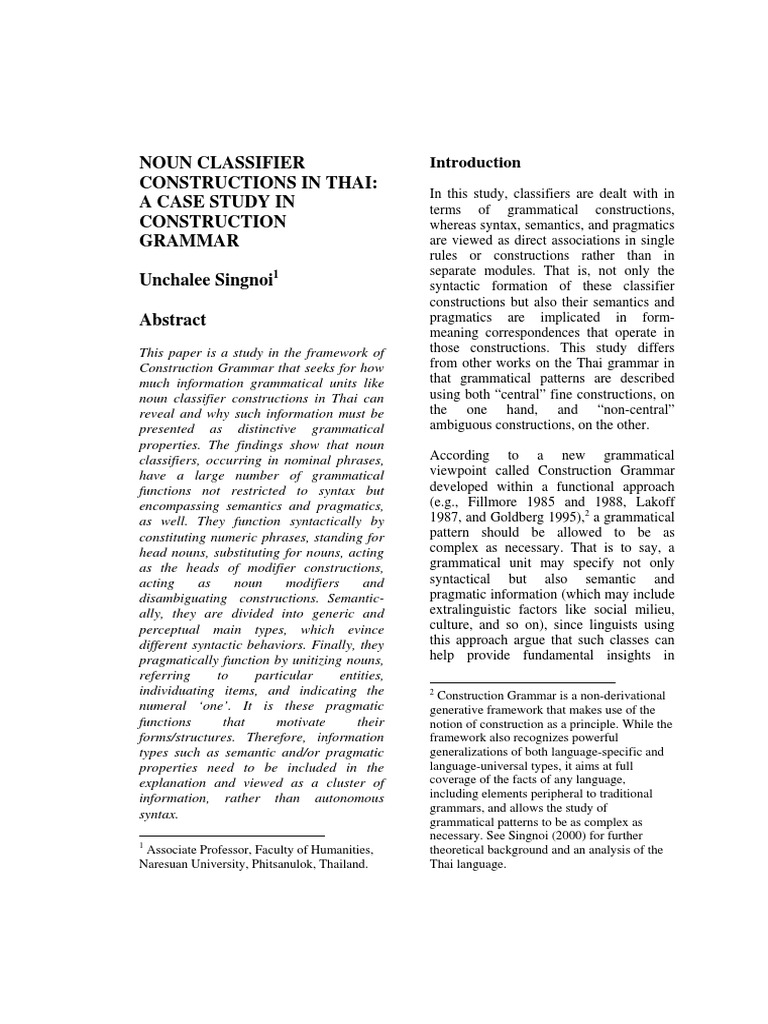 Noun Classifier Constructions in Thai | PDF | Noun | Semantics