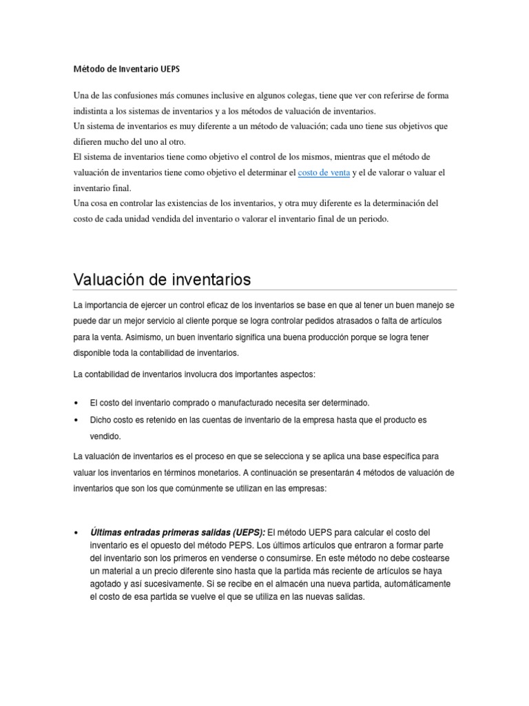 Método de Inventario UEPS | PDF | Valoración empresarial | Inventario