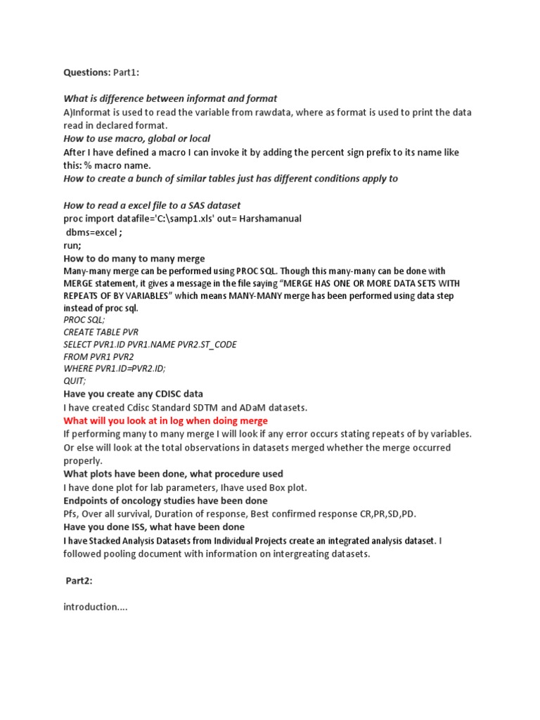 Important Sas Interview Questions | PDF | Data | Computing