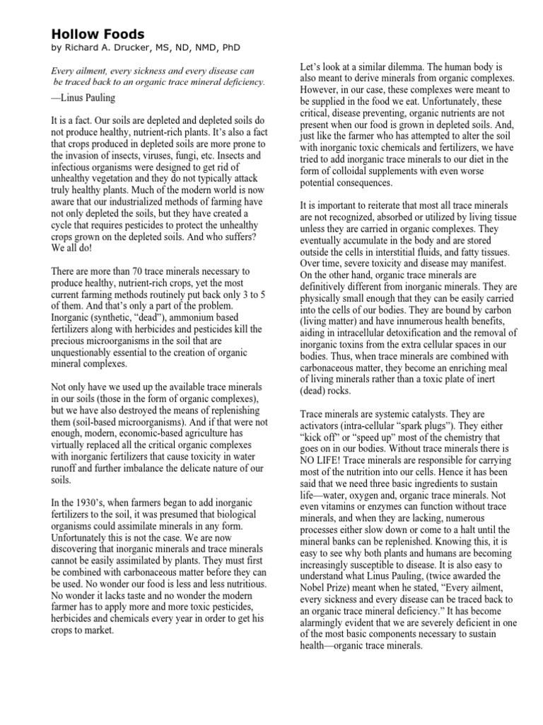 Hollow Foods: by Richard A. Drucker, MS, ND, NMD, PHD | PDF ...