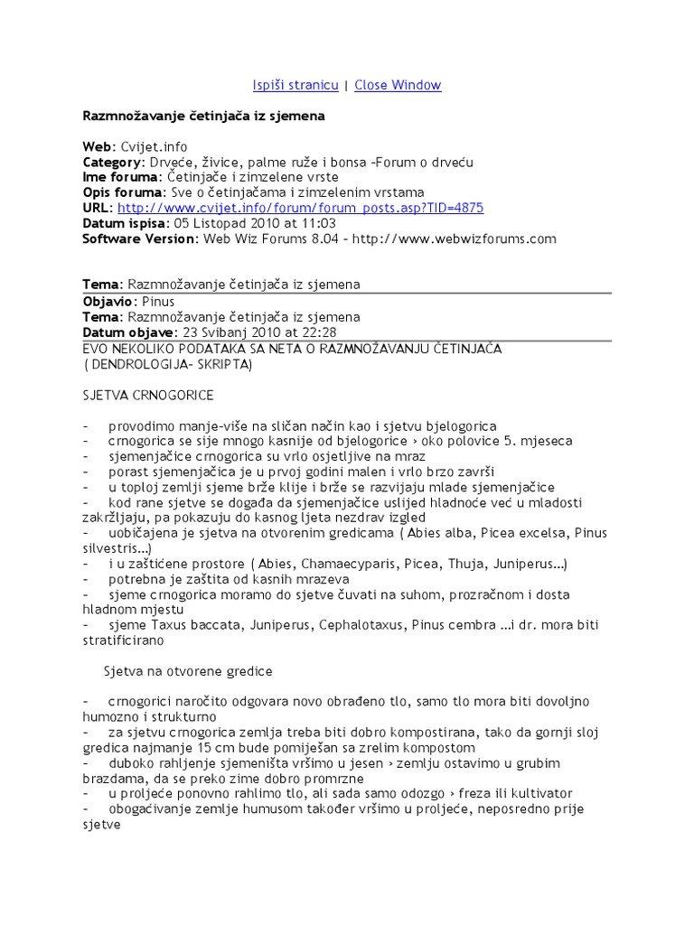 Razmnozavanje Četinara Iz Sjemena | PDF