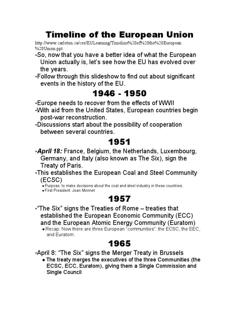 Timeline of The European Union | PDF | European Union | Euro