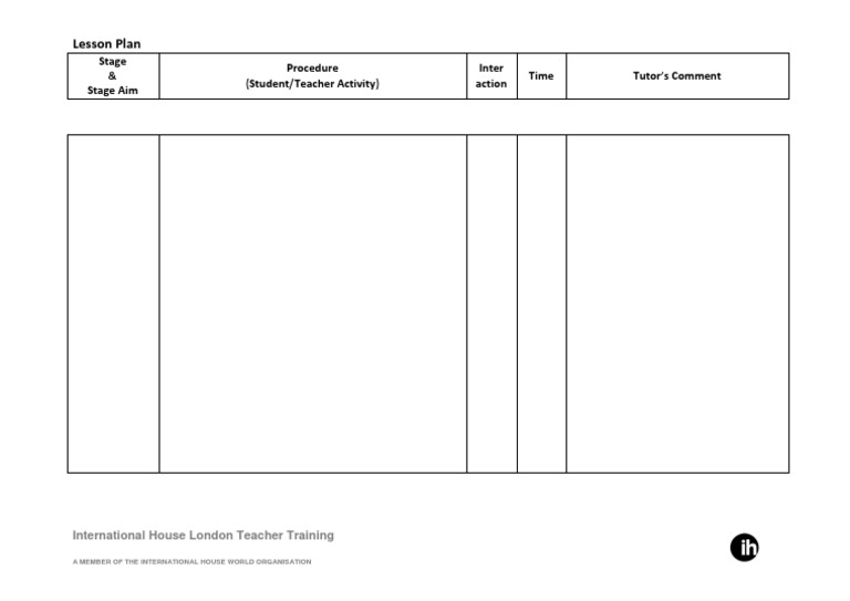 Lesson Plan: Stage & Stage Aim Procedure (Student/Teacher Activity ...