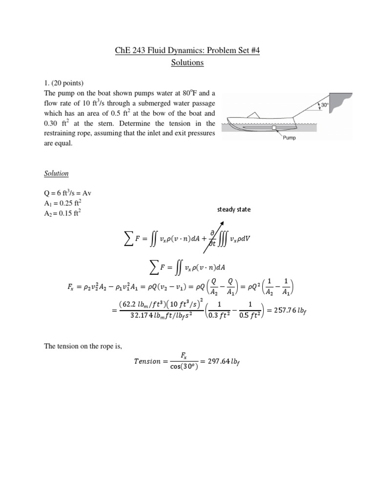 Che 243 Fluid Dynamics: Problem Set #4 Solutions: Solution | PDF | Fluid Dynamics | Motion (Physics)