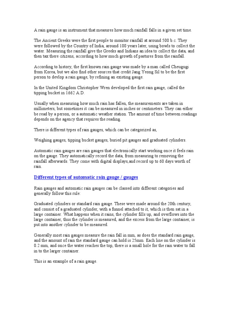 Automatic Rain Gauge | PDF | Rain | Tools