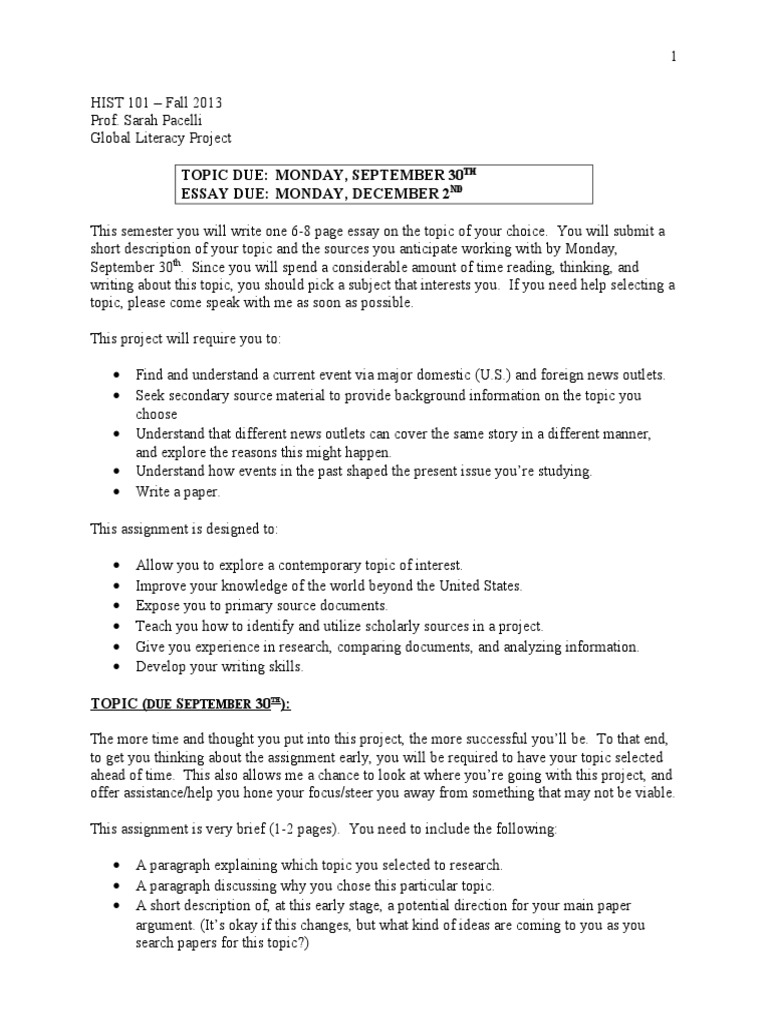 Topic Due: Monday, September 30 Essay Due: Monday, December 2 | PDF