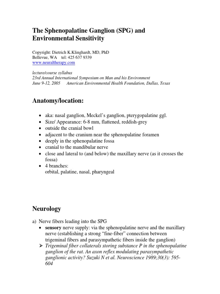 The Sphenopalatine Ganglion (SPG) and Environmental Sensitivity | PDF ...
