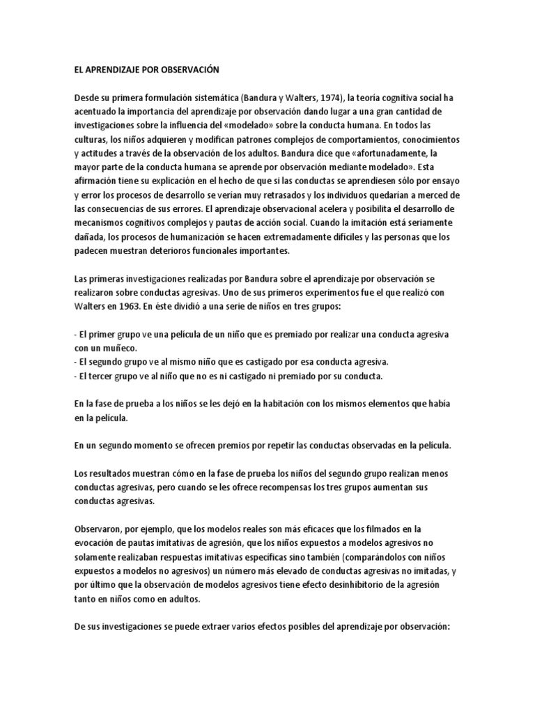 El Aprendizaje Por Observación | PDF | Comportamiento | Adultos
