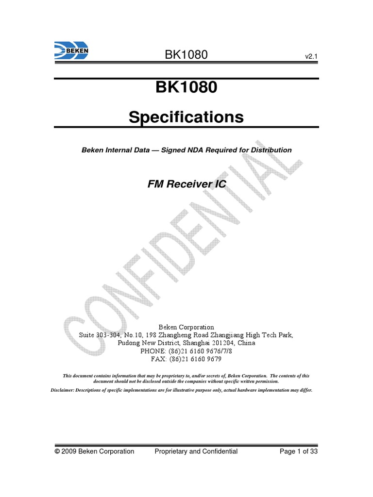 BK1080 | Specification (Technical Standard) | Frequency Modulation
