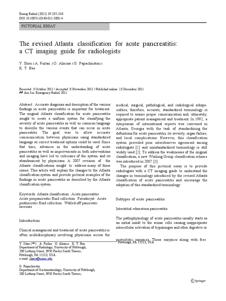 The revised Atlanta classification for acute pancreatitis: a CT imaging ...
