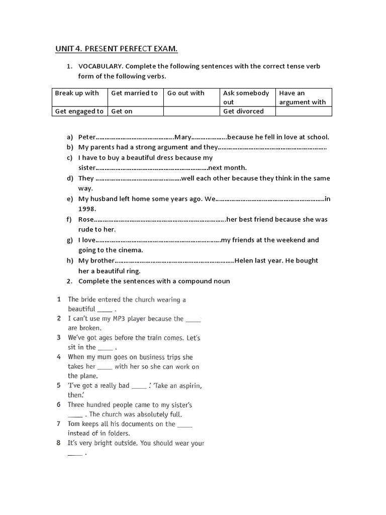 Unit 4. Present Perfect Exam