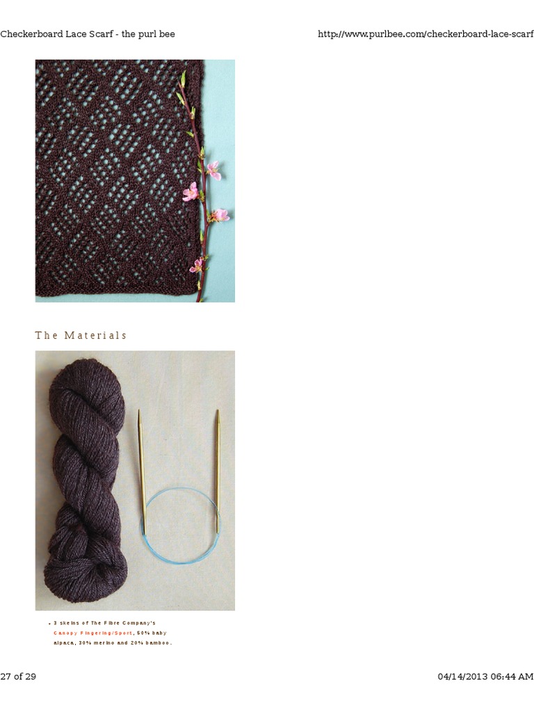Thematerials: Checkerboard Lace Scarf - The Purl Bee | PDF