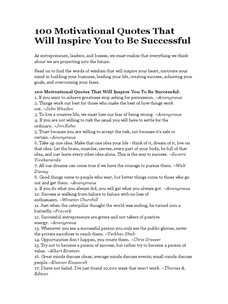 100 Quotes to Inspire Success | PDF | Motivation | Motivational
