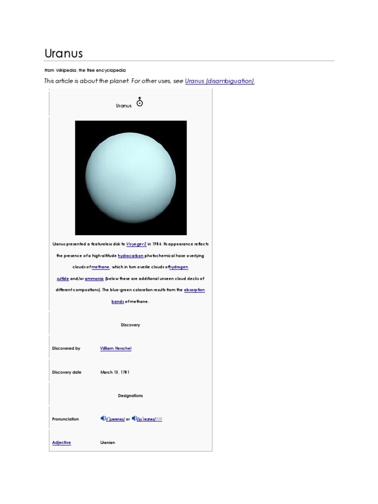 Uranus: This Article Is About The Planet. For Other Uses, See | PDF ...