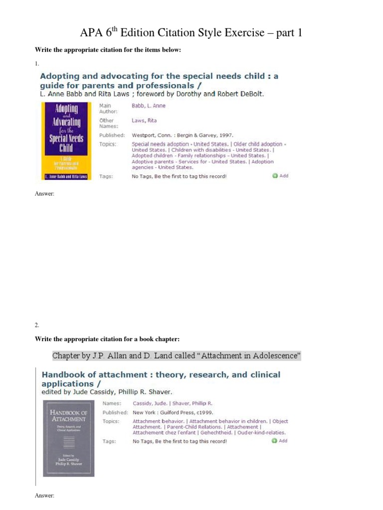 APA 6th Edition Citation Practice Exercise | PDF | Digital Object ...