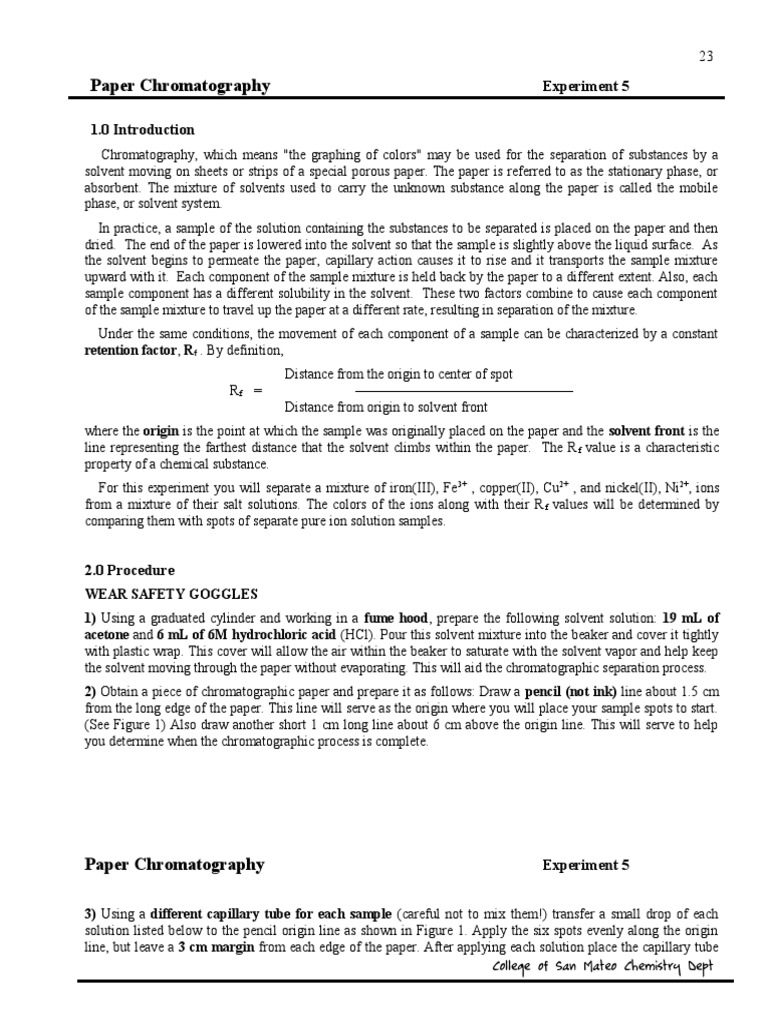 Paper Chromatography: Experiment 5 | PDF | Chromatography | Laboratory ...