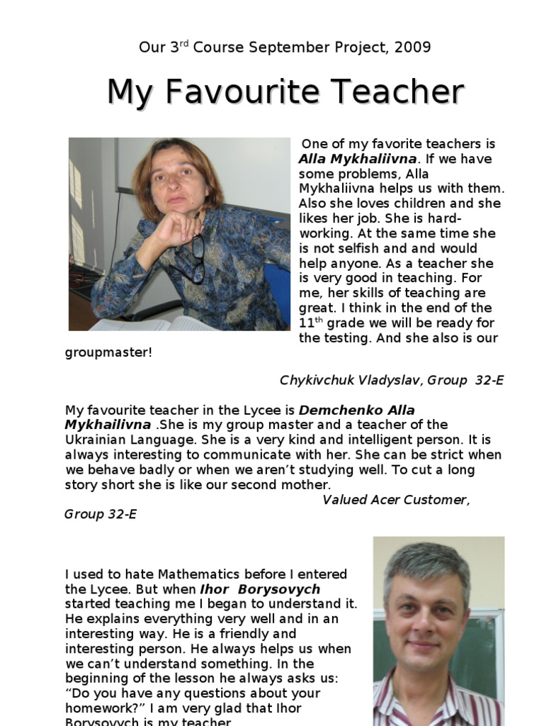 My Fav Teacher Project | PDF | Teachers | Communication