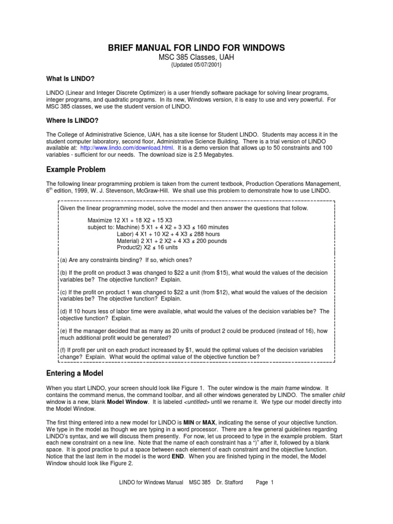 Manual Lindo | Download Free PDF | Linear Programming | Mathematical ...