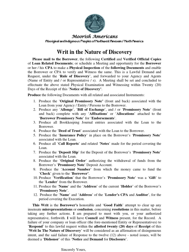 Writ of Discovery Foreclosure | PDF | Promissory Note | Financial Services