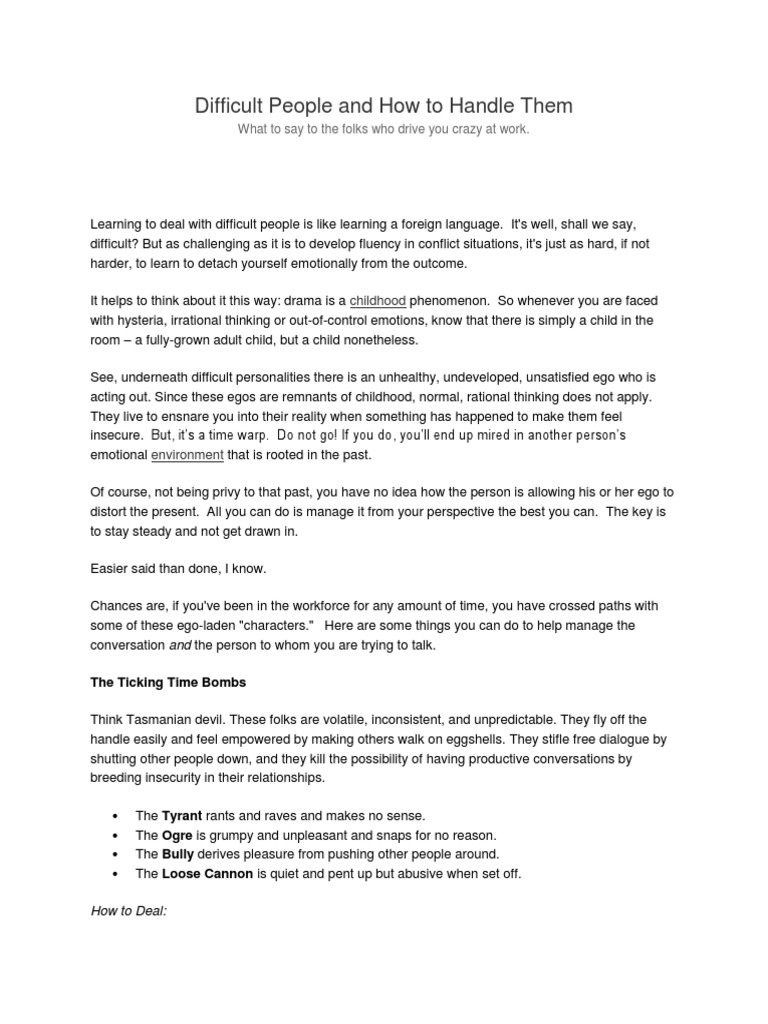 Difficult People and How To Handle Them | PDF | Psychology ...