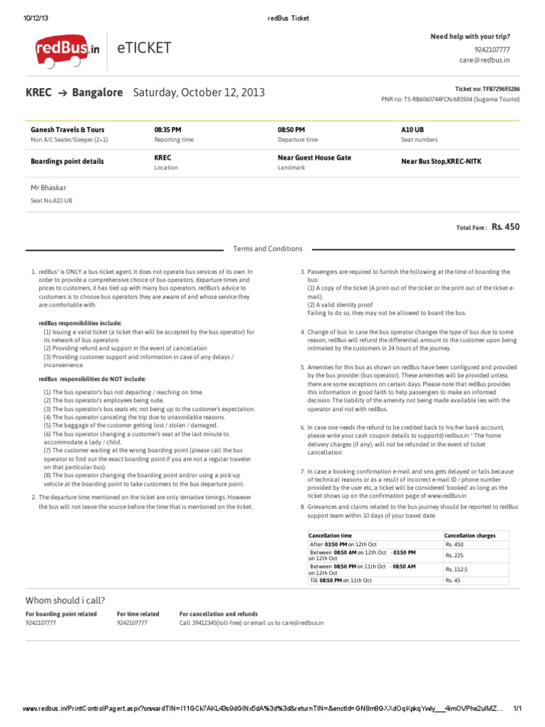 RedBus Ticket | PDF | Ticket (Admission) | Bus