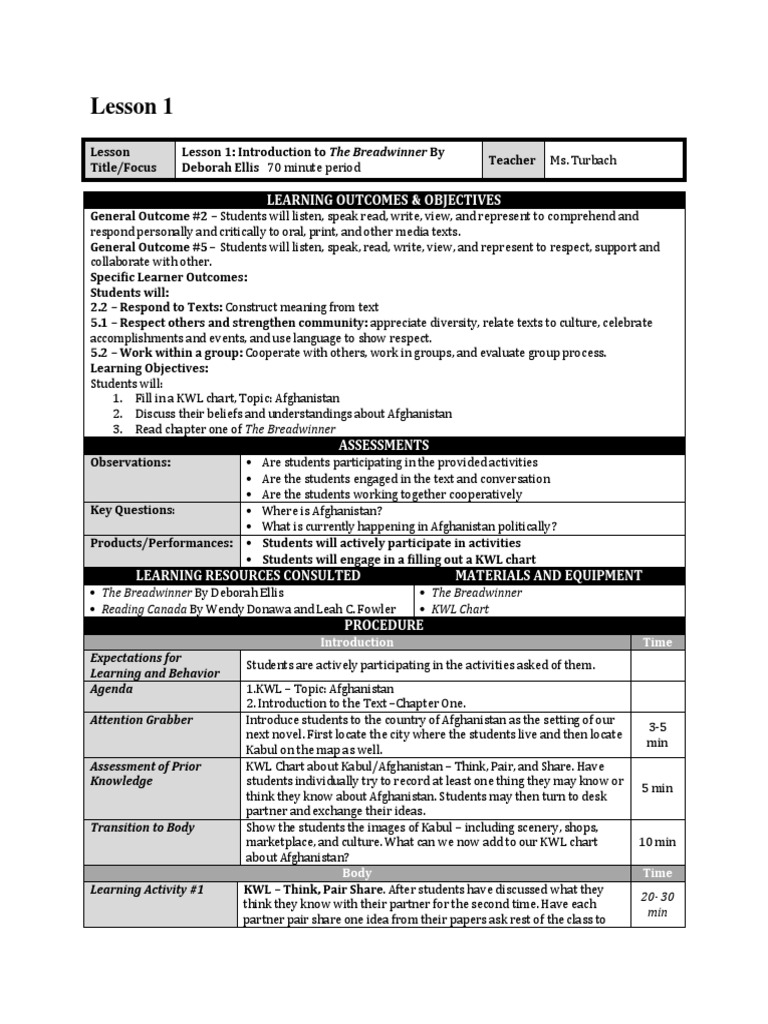 Ed 4265 - Introduction To The Breadwinner | PDF | Educational ...