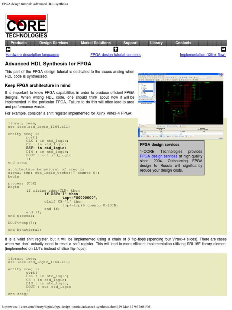 Fpga Design Tutorial Advanced Hdl Synthesis Pdf Hardware 4284
