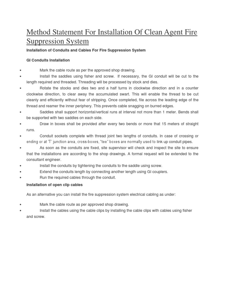 Method Statement For Installation of Clean Agent Fire Suppression ...