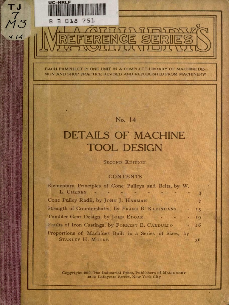 Details of Machine Tool Design | PDF