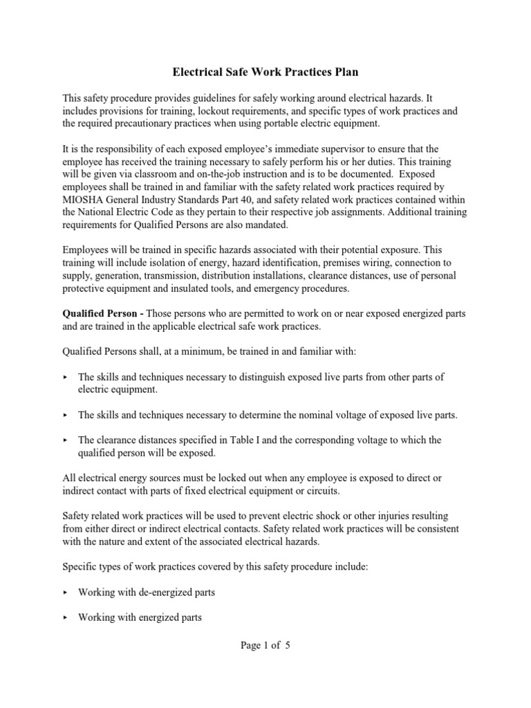 Electrical Safe Work Practices Plan | Download Free PDF | Electrical ...