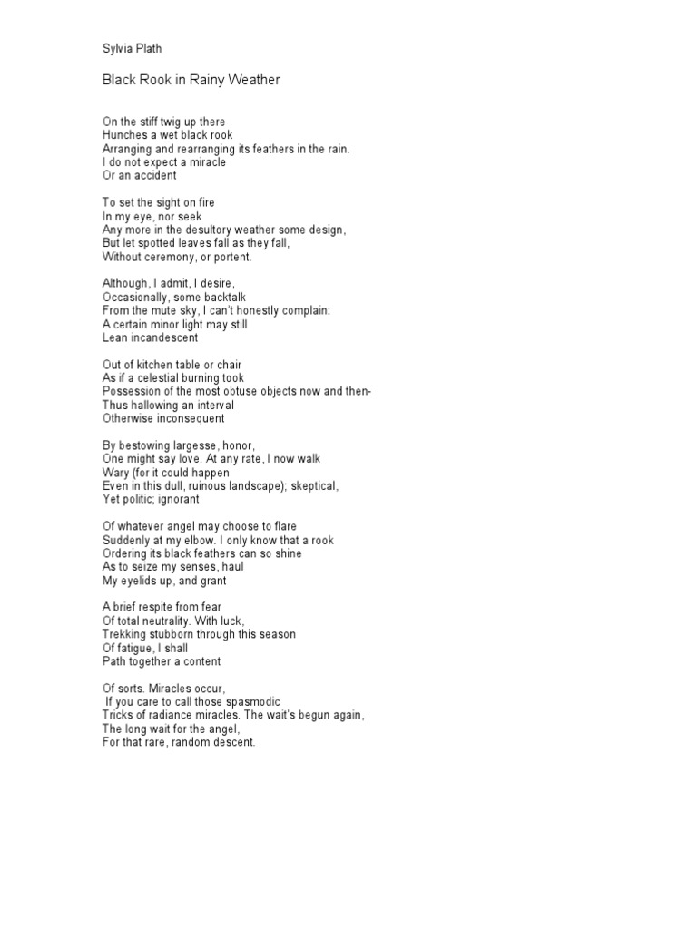 Plath, Sylvia Black Rook in Rainy Weather | PDF
