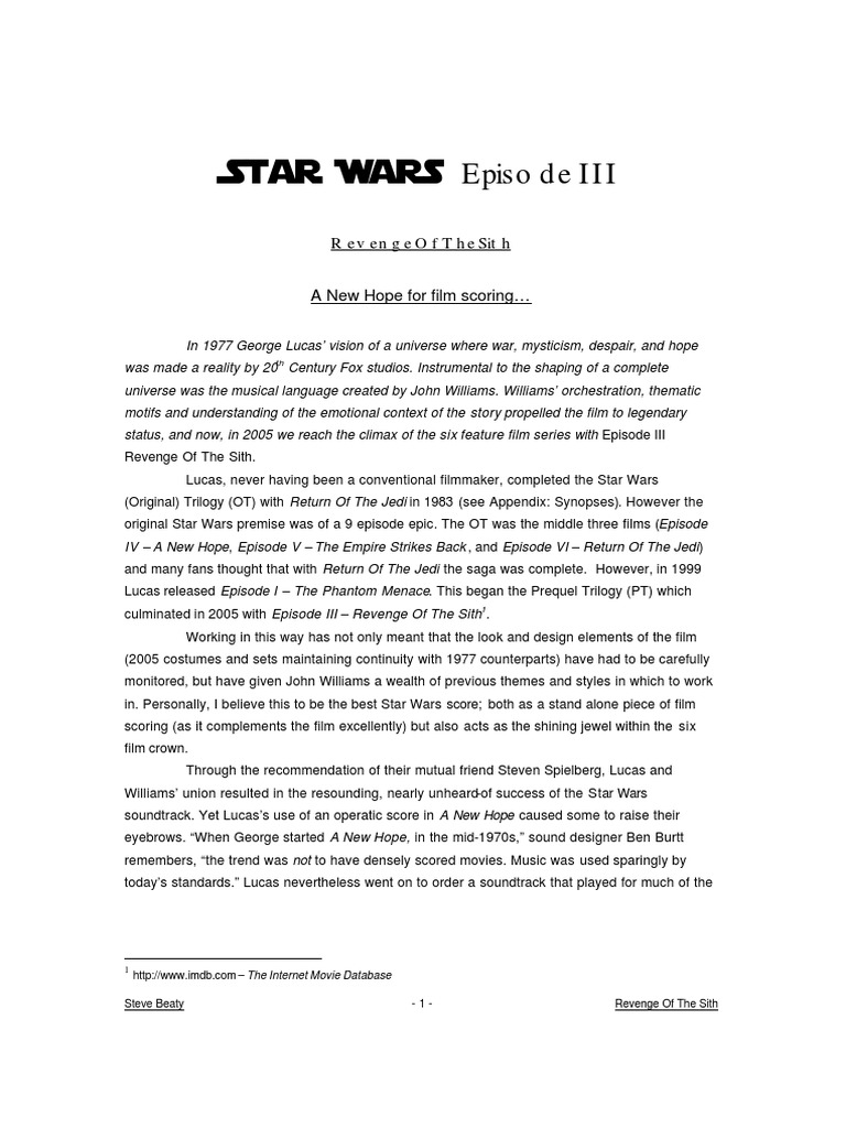 Star Wars Episode III Revenge of The Sith Score Analysis | PDF | Obi ...