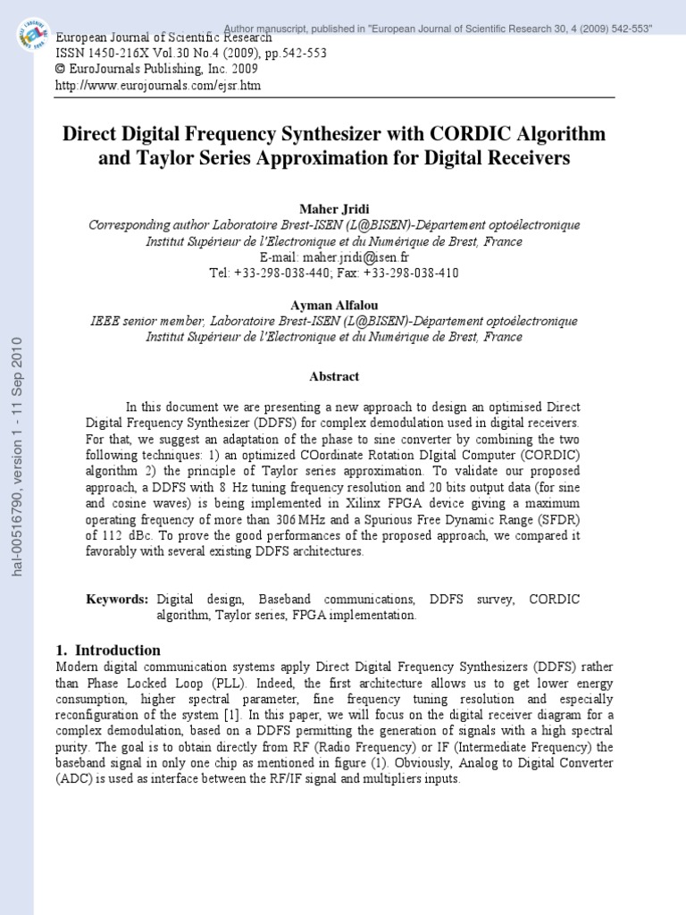 Direct Digital Frequency Synthesizer With Cordic Algorithm Pdf Sine Phase Waves