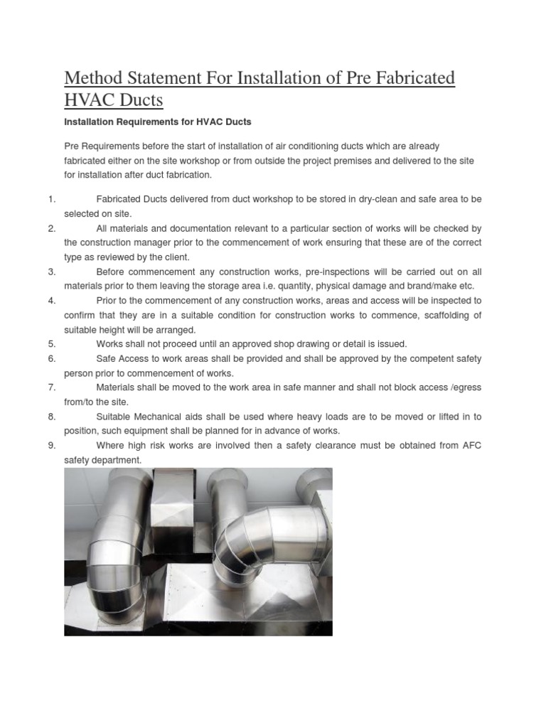 Method Statement For Installation of Pre Fabricated HVAC Ducts | Download Free PDF | Duct (Flow ...