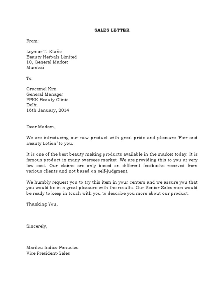 Sales Letter | PDF | Business