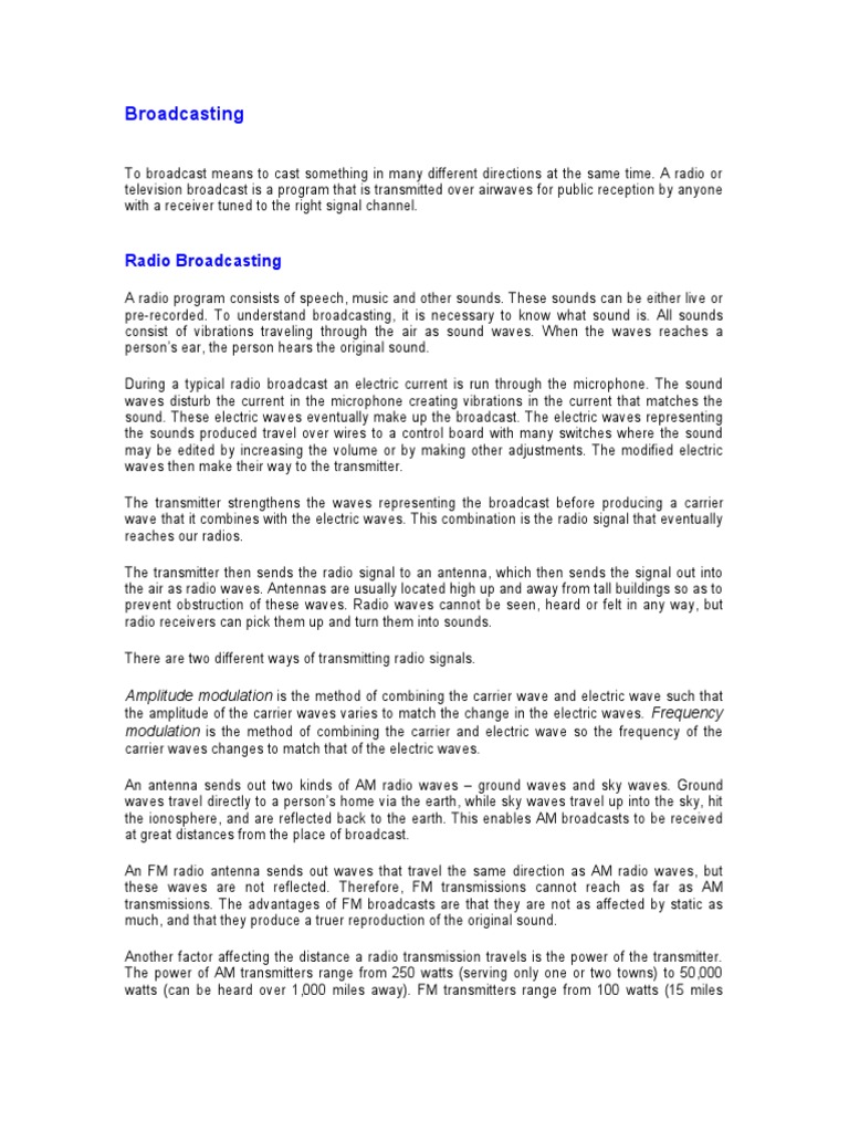 Broadcasting | PDF | Transmitter | Radio