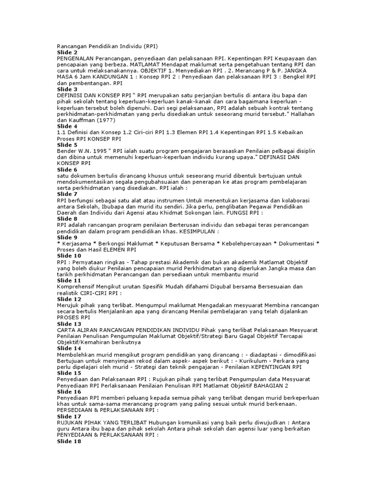 Rancangan Pendidikan Individu | PDF